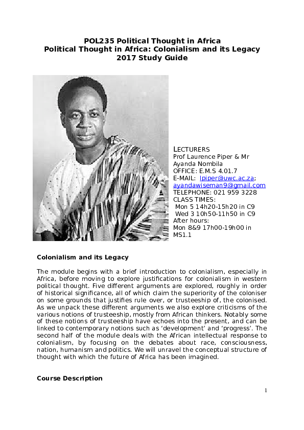 (DOC) POL235 Political Thought in Africa Political Thought in Africa ...