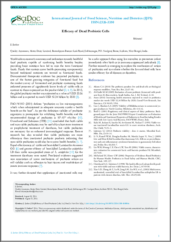 (PDF) Efficacy of Dead Probiotic Cells