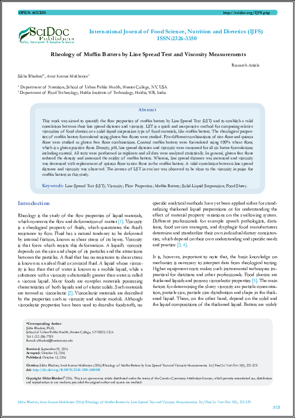 (PDF) Rheology of Muffin Batters by Line Spread Test and Viscosity ...