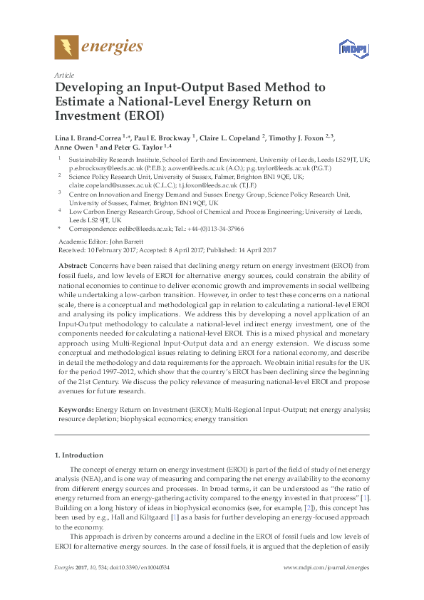 Pdf Developing An Input Output Based Method To Estimate A National