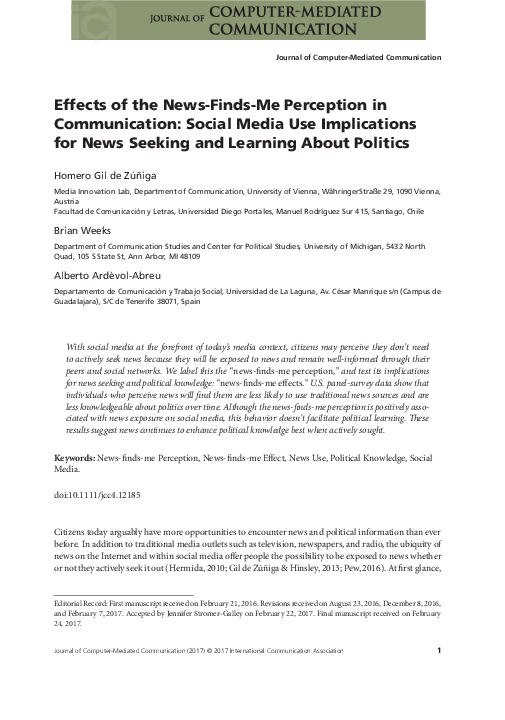 (PDF) Effects of the News-Finds-Me Perception in Communication: Social ...