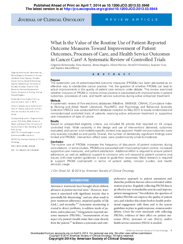 (PDF) What Is the Value of the Routine Use of Patient-Reported Outcome ...