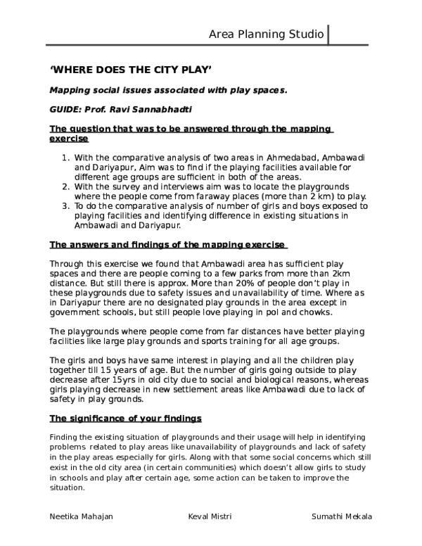 (DOC) 'WHERE DOES THE CITY PLAY' Mapping social issues associated with ...