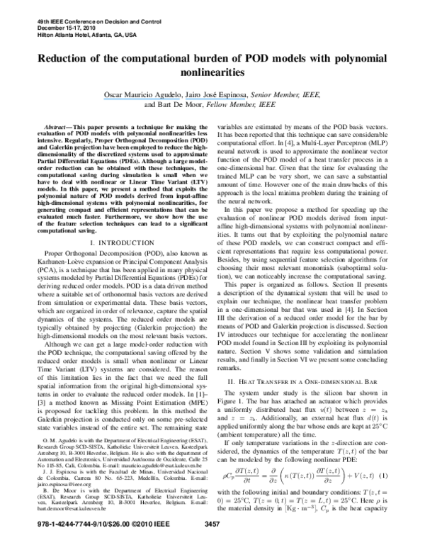 Pdf Reduction Of The Computational Burden Of Pod Models With Polynomial Nonlinearities