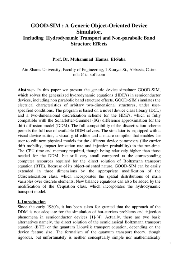 (PDF) GOOD-SIM: a generic object-oriented device simulator, based on the hydrodynamic model and ...