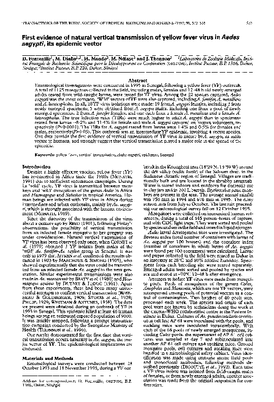 (PDF) Yellow fever outbreak in central part of Senegal 2002 ...