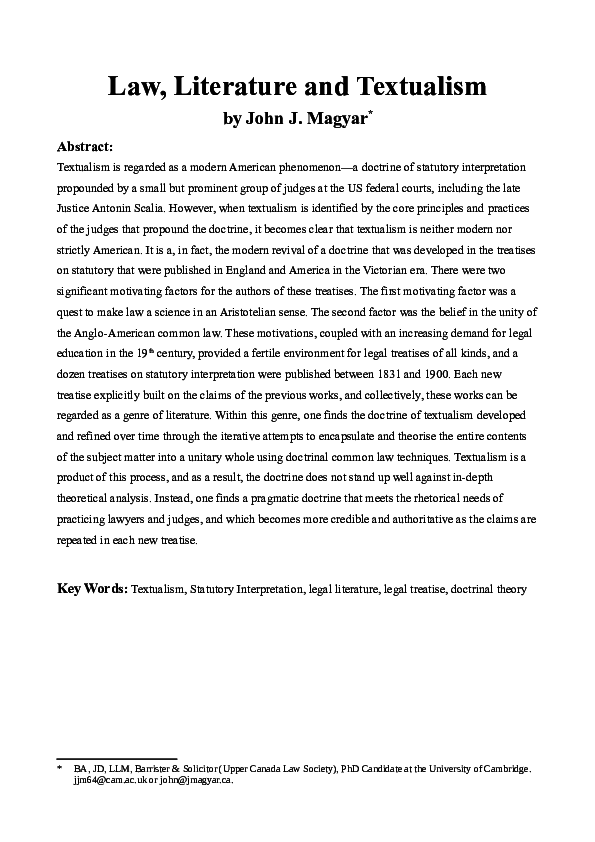 (DOC) Law, Literature and Textualism