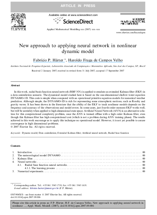 Pdf New Approach To Applying Neural Network In Nonlinear Dynamic Model
