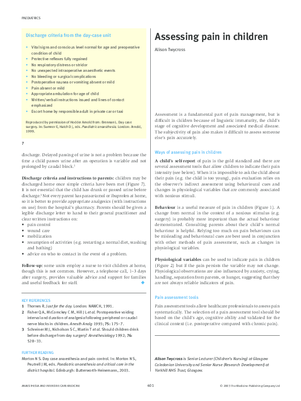 (PDF) Assessing pain in children
