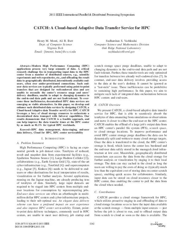 (PDF) CATCH: A Cloud-based Adaptive Data Transfer Service for HPC