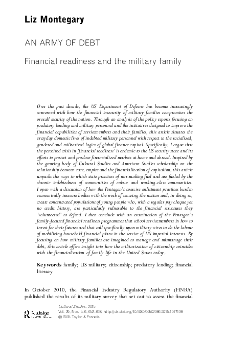 (PDF) An Army of Debt: Financial Readiness and the Military Family