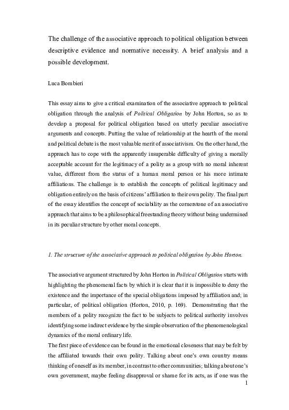 (PDF) The challenge of the associative approach to political obligation ...