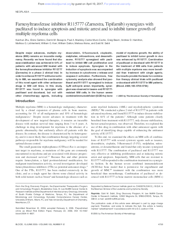 (PDF) tumor growth of multiple myeloma cells with paclitaxel to induce ...