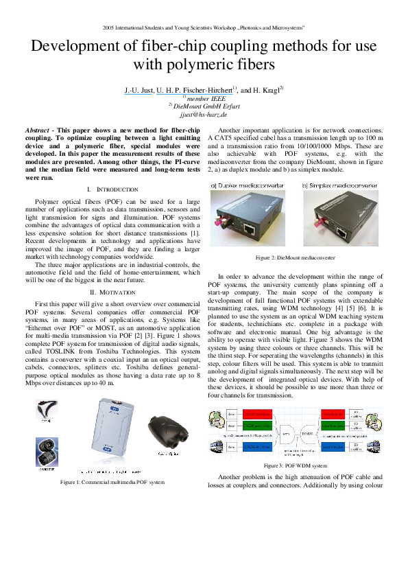 (PDF) Development of fiber-chip coupling methods for use with polymeric ...