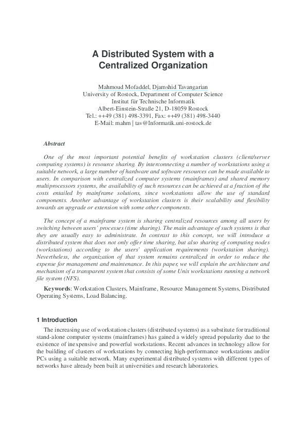 (PDF) A Distributed System with a Centralized Organization