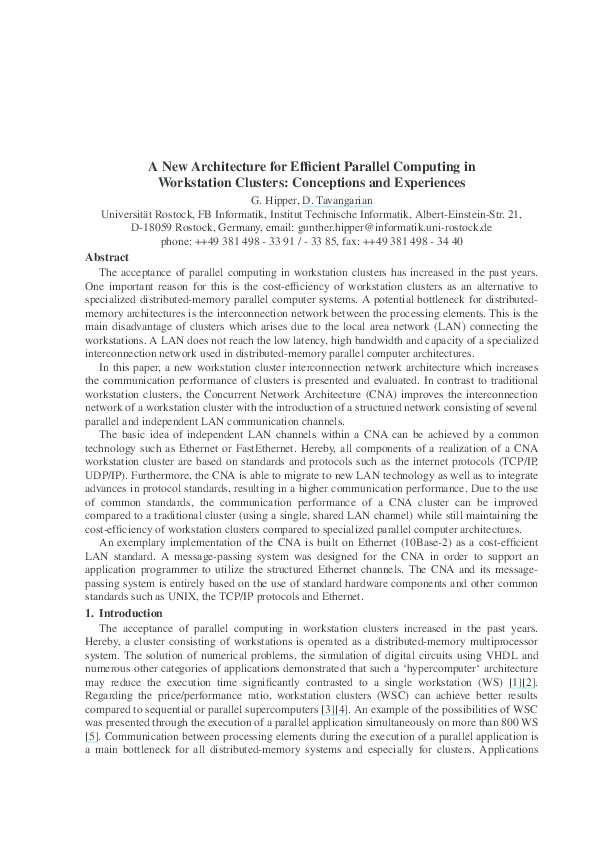 (PDF) A New Architecture for Efficient Parallel Computing in Workstation Clusters: Conceptions ...