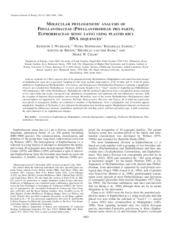 (PDF) Molecular phylogenetic analysis of Phyllanthaceae ...
