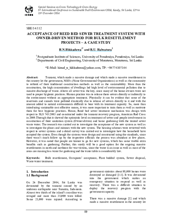 (PDF) Acceptance of Reed Bed Sewer Treatment System with Owner-Driven ...