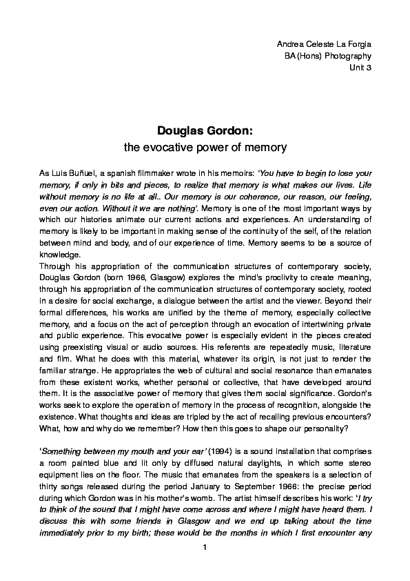 (PDF) Douglas Gordon the evocative power of memory Douglas Gordon the ...