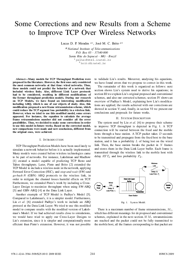 (PDF) Some corrections and new results from a scheme to improve TCP over wireless networks