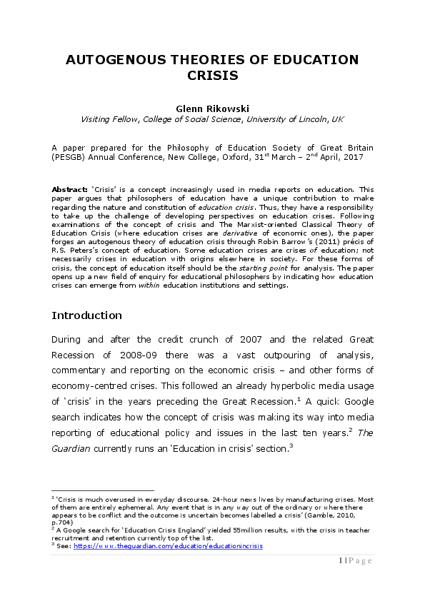(PDF) Autogenous Theories of Education Crisis