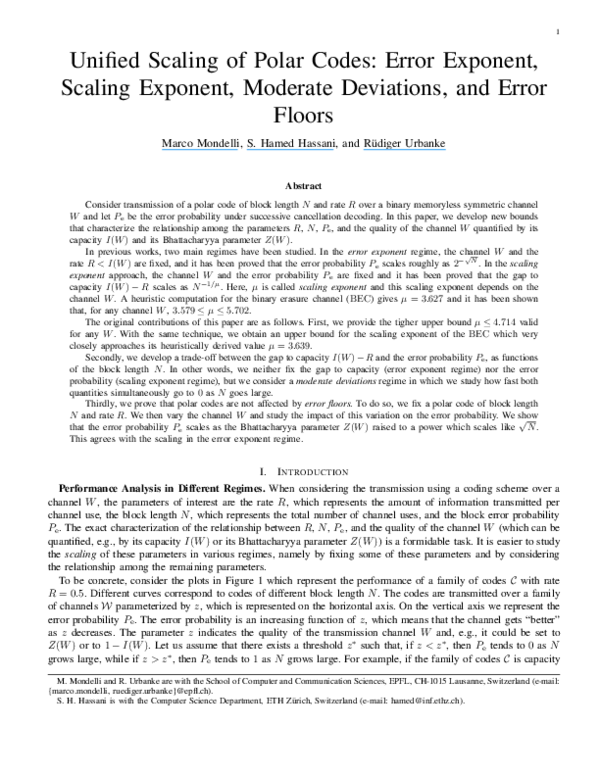 Pdf Unified Scaling Of Polar Codes Error Exponent Scaling Exponent
