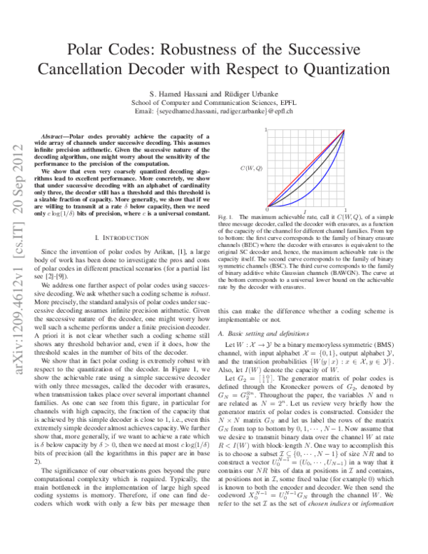 Pdf Polar Codes Robustness Of The Successive Cancellation Decoder With Respect To Quantization