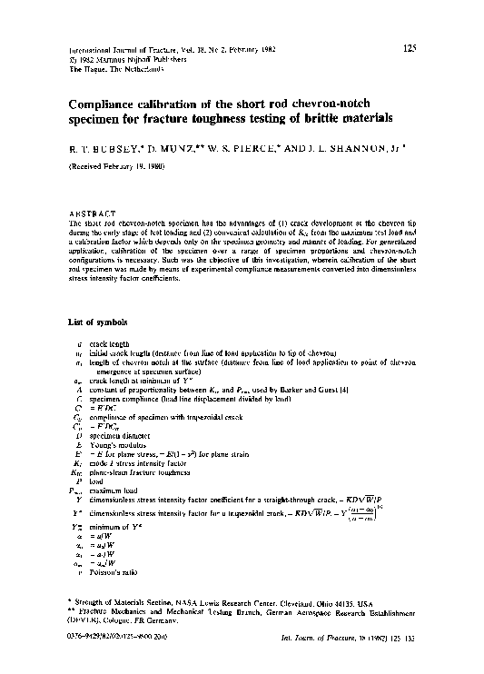 (PDF) Compliance calibration of the short rod chevron-notch specimen ...