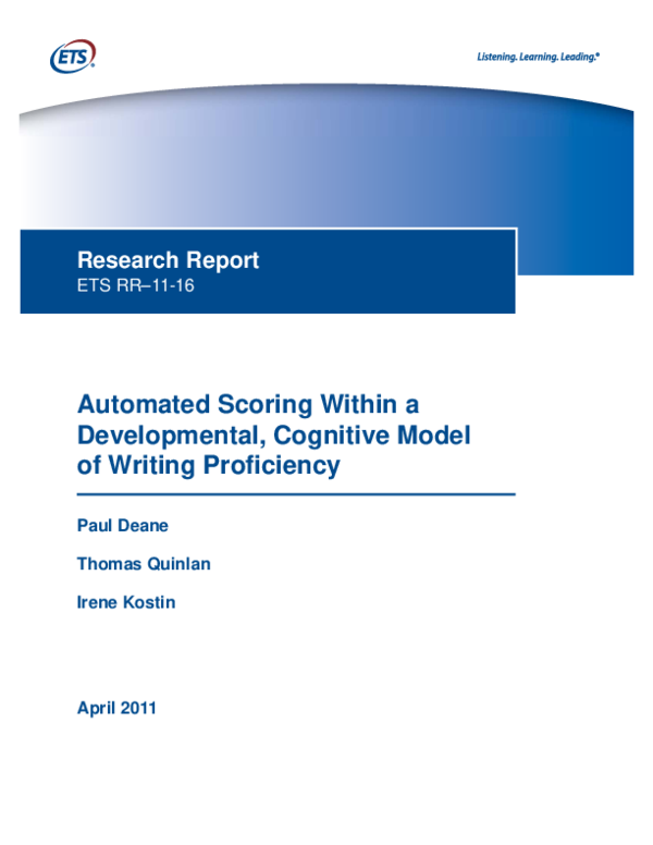 (PDF) Automated Scoring Within a Developmental, Cognitive Model of Writing Proficiency