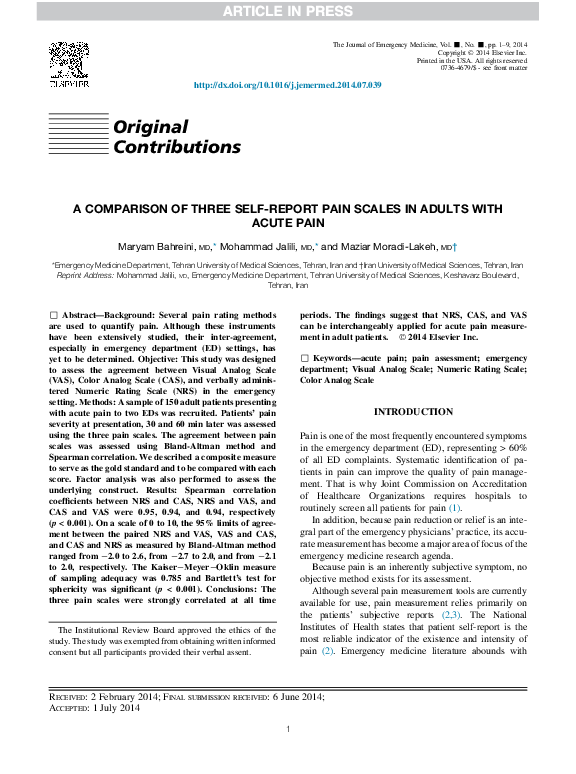 (PDF) A Comparison of Three Self-Report Pain Scales in Adults With ...