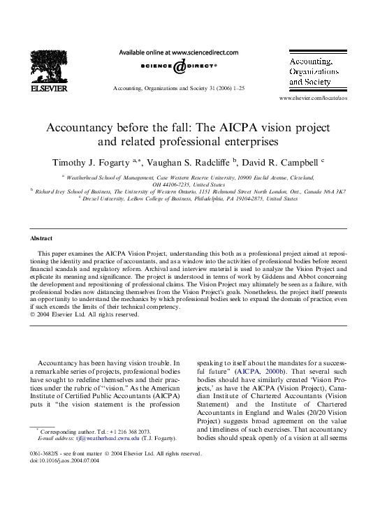 (PDF) Accountancy before the fall: The AICPA vision project and related ...