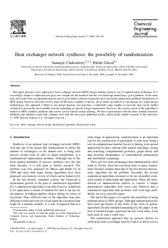 (PDF) Heat exchanger network synthesis: the possibility of randomization