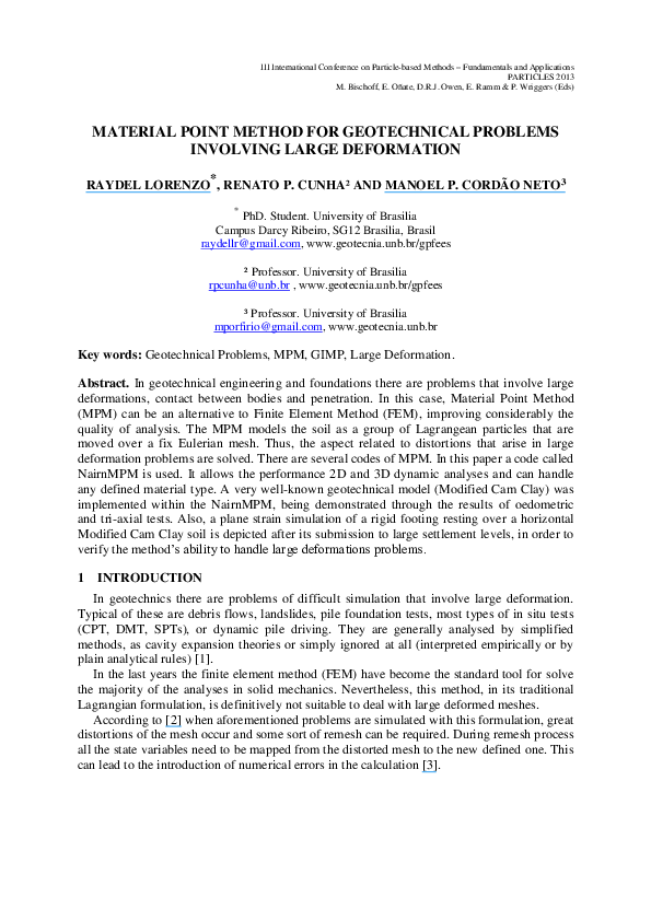 (PDF) Material Point Method for Geotechnical Problems Involving Large Deformation