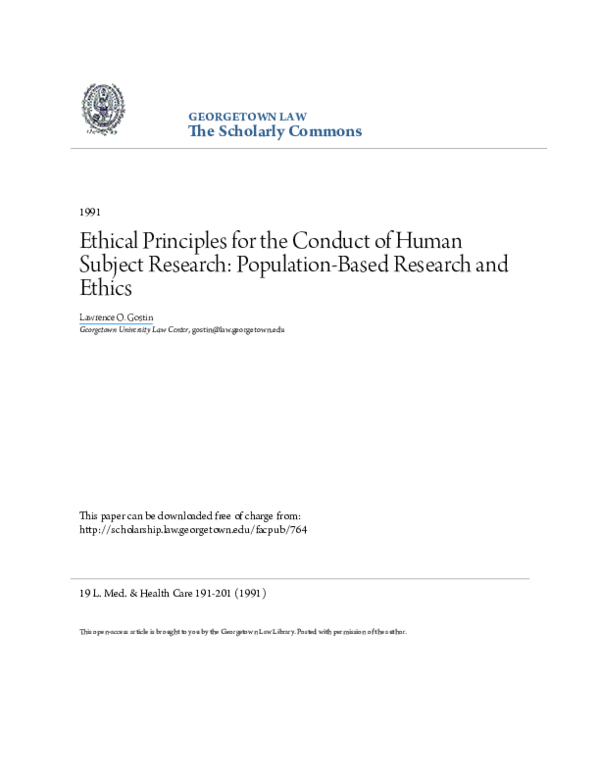 (PDF) Ethical Principles for the Conduct of Human Subject Research ...