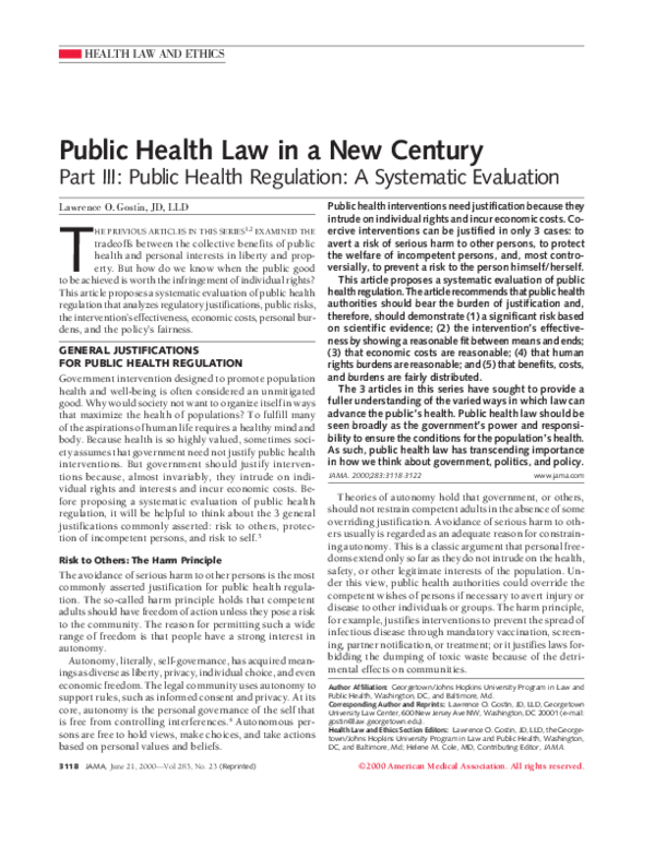 (PDF) Public Health Law in a New Century: Part III: Public Health ...