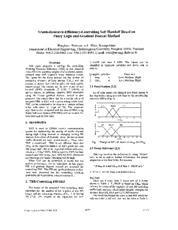 Pdf Trunk Resource Efficiency Controlling Soft Handoff Based On Fuzzy Logic And Gradient