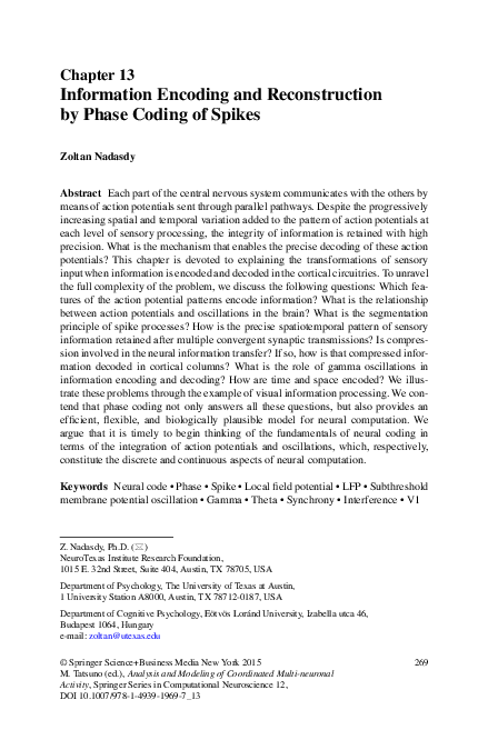 (PDF) Information Encoding and Reconstruction by Phase Coding of Spikes