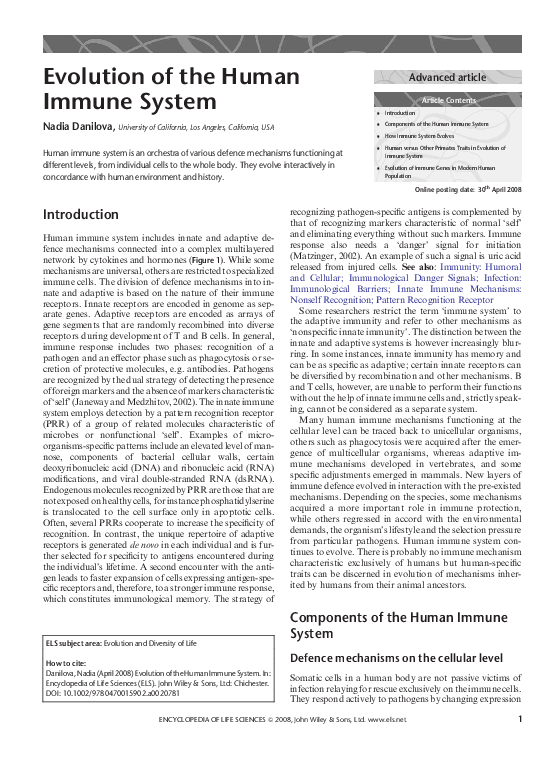 (PDF) Evolution of the Human Immune System