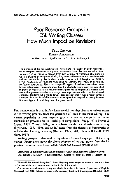(PDF) Peer Response Groups in ESL Writing Classes: How Much Impact on Revision