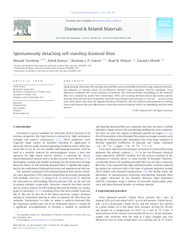 (PDF) Spontaneously detaching self-standing diamond films