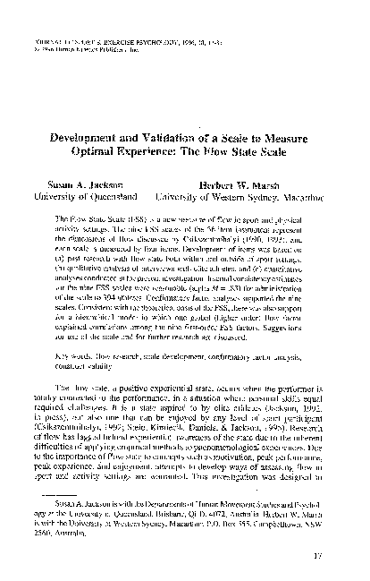 Pdf Development And Validation Of A Scale To Measure Optimal Experience The Flow State Scale