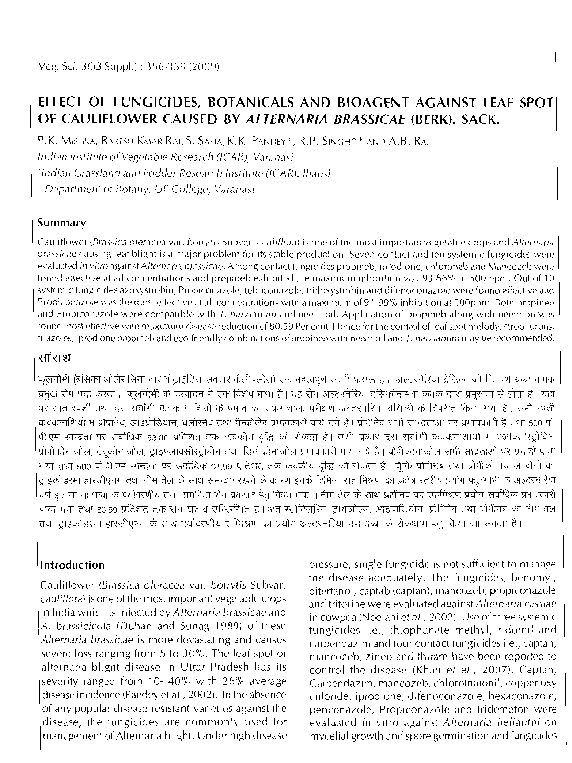 (PDF) Effect of fungicides botanicals bioagents - Alternaria brassicae 2009