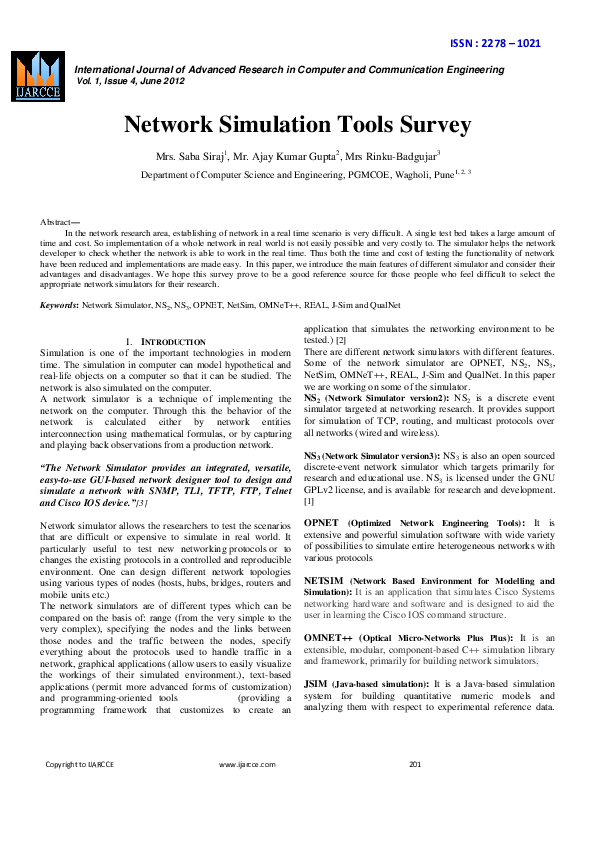 (PDF) Network Simulation Tools Survey