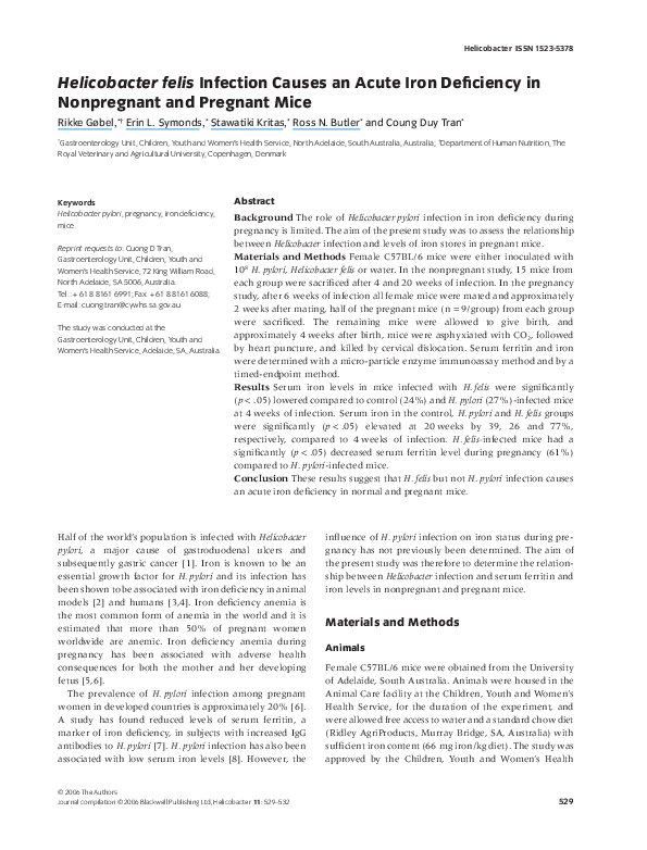 (PDF) Helicobacter felis Infection Causes an Acute Iron Deficiency in ...