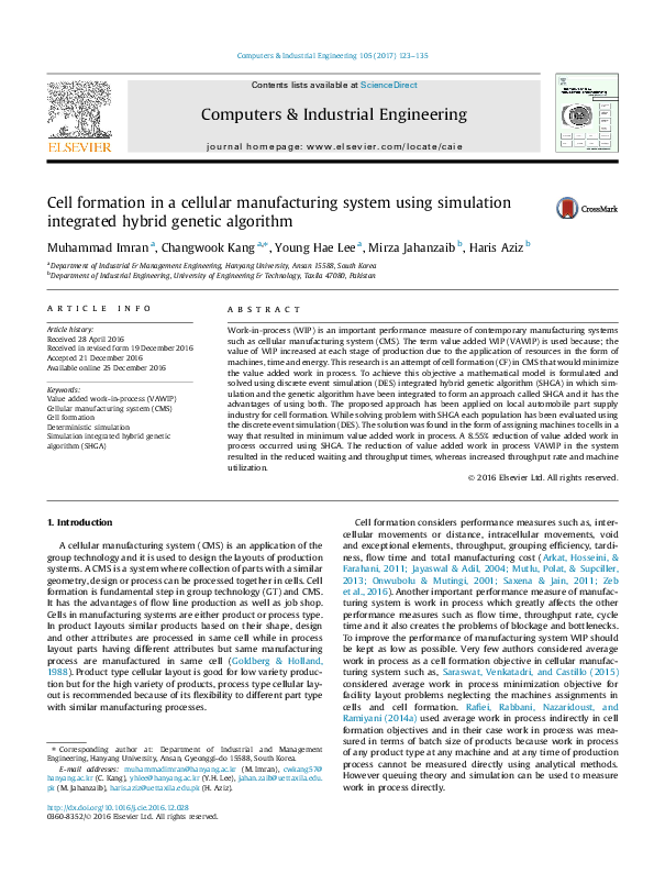 Pdf Cell Formation In A Cellular Manufacturing System Using Simulation Integrated Hybrid