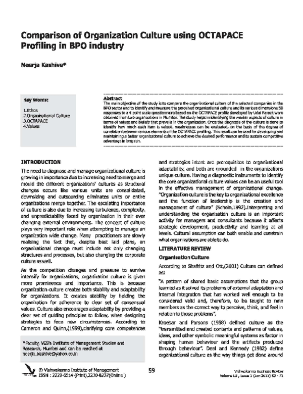 (PDF) Comparison of Organization Culture using OCTAPACE Profiling in ...