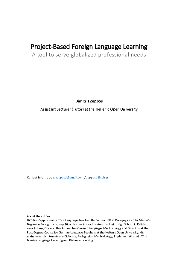 (PDF) Project-Based Foreign Language Learning A tool to serve globalized professional needs
