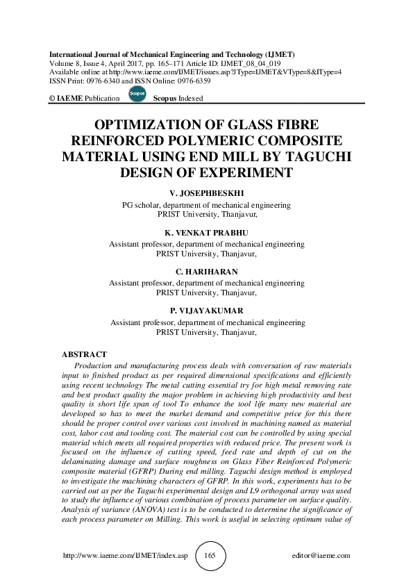 (PDF) OPTIMIZATION OF GLAS REINFORCED POLYMERIC MATERIAL USING END M DESIGN OF EXPERIMENT ...