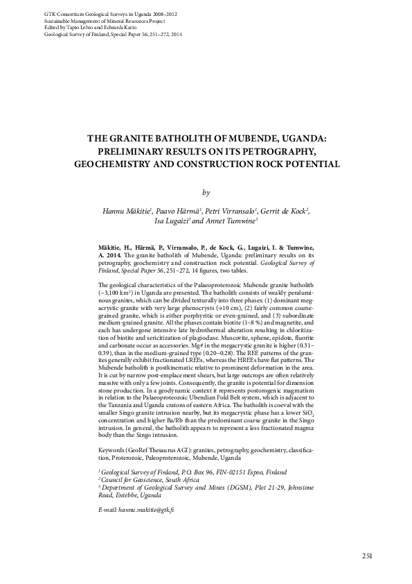 (PDF) The Granite Batholith of Mubende, Uganda: Preliminary Results on ...