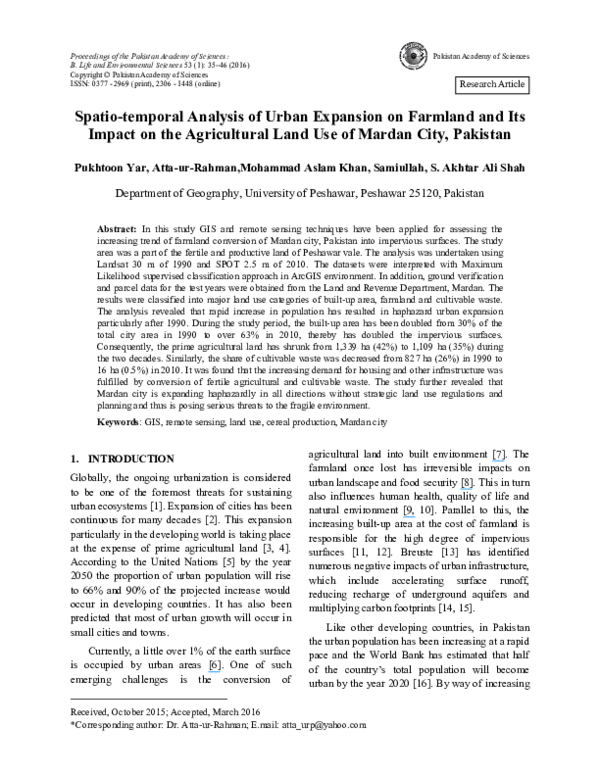 (PDF) Spatio-temporal Analysis of Urban Expansion on Farmland and Its Impact on the Agricultural ...